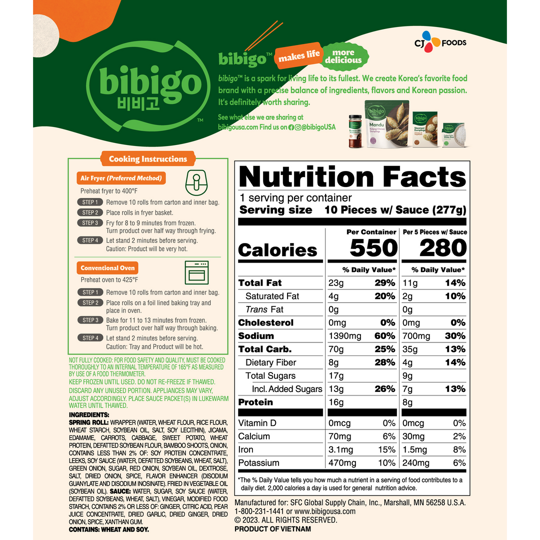 bibigo™ Vegetable Spring Rolls with Soy Ginger Sauce (9.8 oz) – BibigoUSA